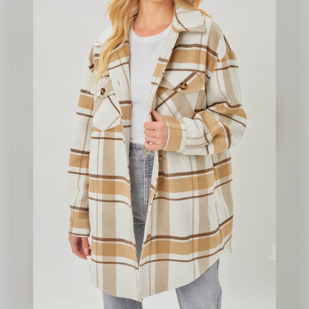 Cozy Oversized Plaid Polar Long Shacket - Boyfriend Fit, Thick Flannel ...