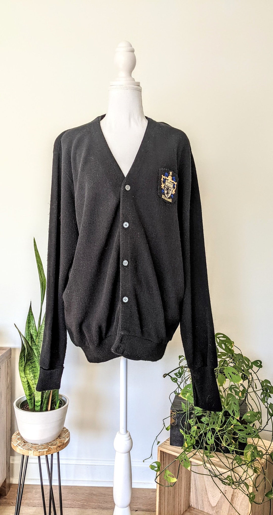 Vintage 1990s Izod Black Cardigan With Kimball Crest Patch - Etsy