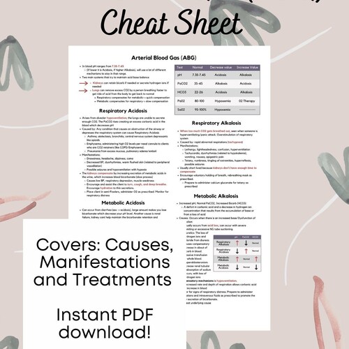 Arterial Blood Gas ABG Cheat Sheet - Etsy Australia