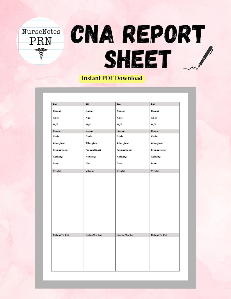 CNA Report Sheet - Etsy