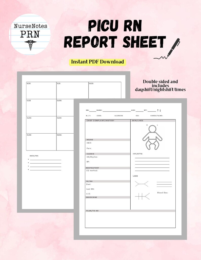 Picu/peds Nurse Brain Report Sheet - Etsy