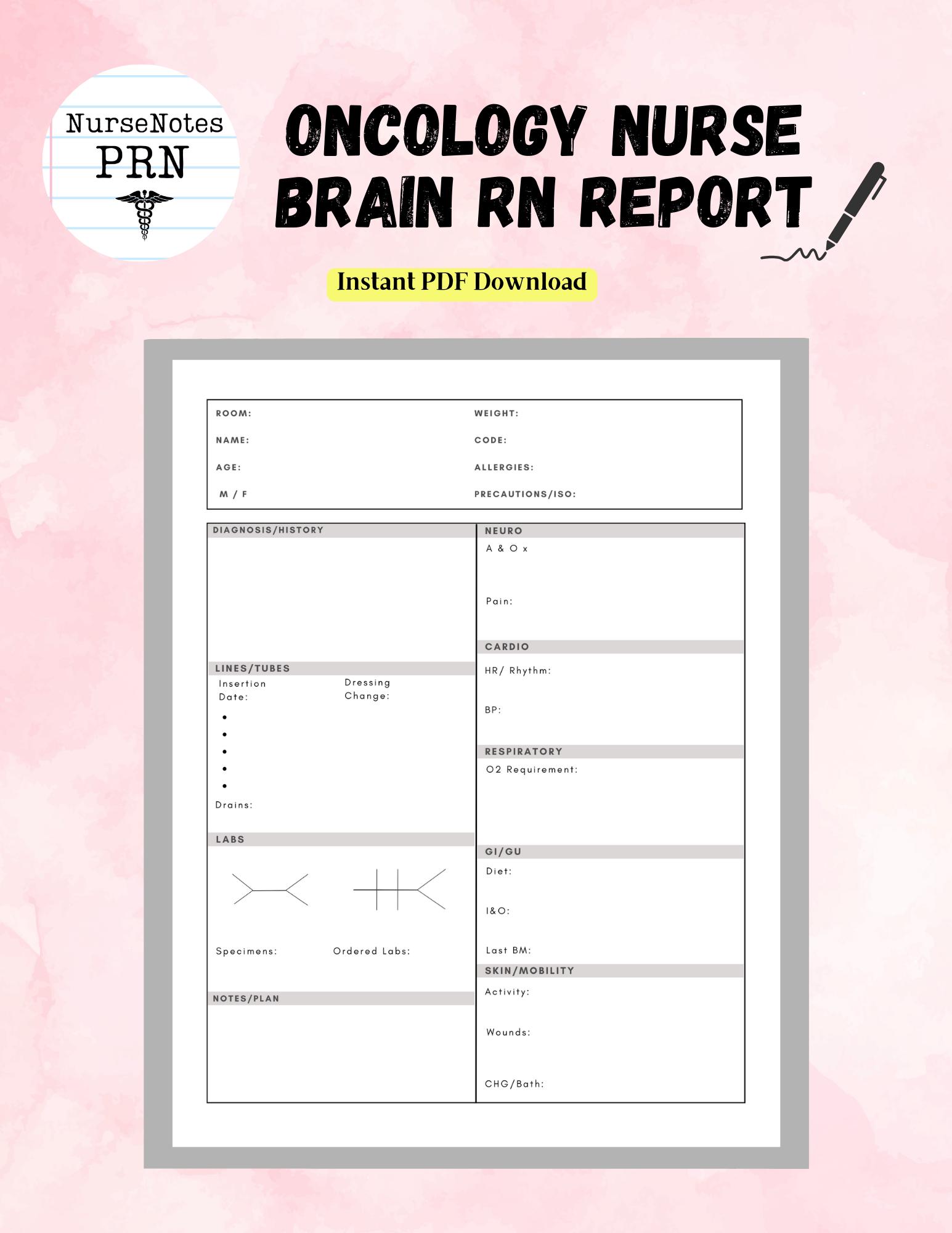Oncology Nurse Brain Report Sheet - Etsy