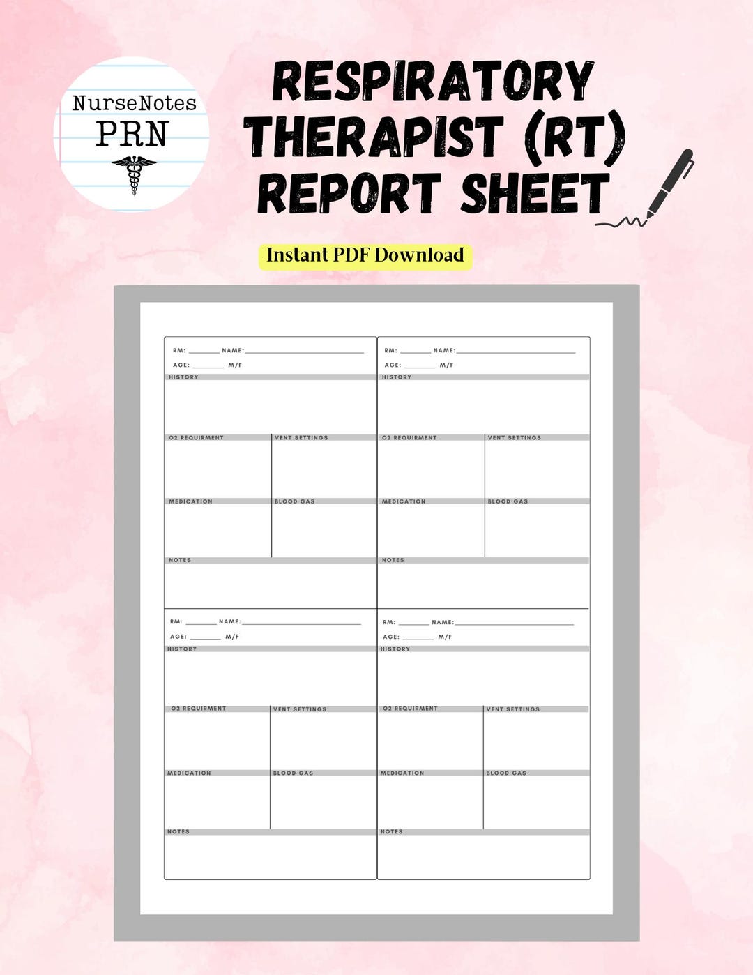 Respiratory Therapist Report Sheet - Etsy
