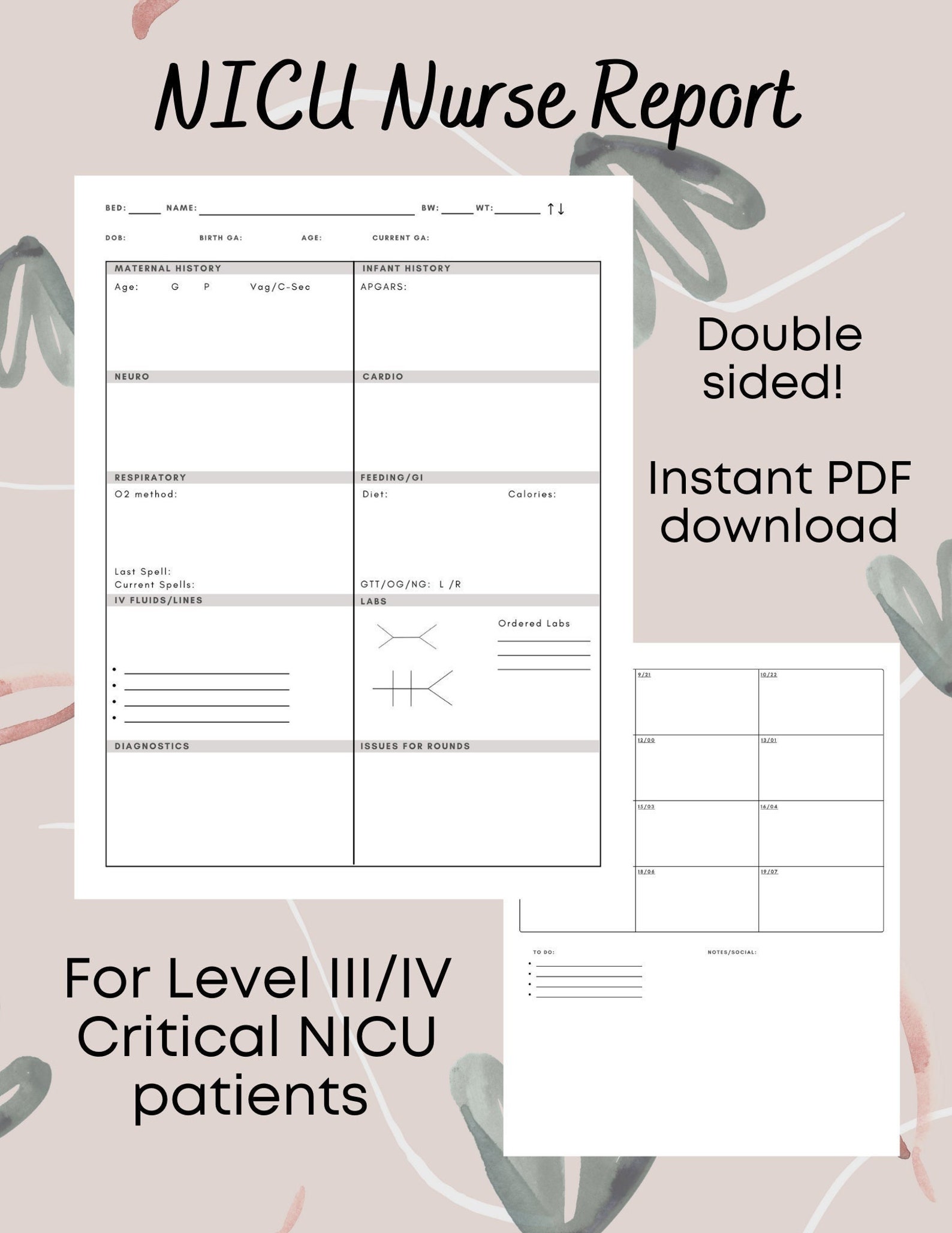 NICU Nurse Report Sheet Critical Patients - Etsy