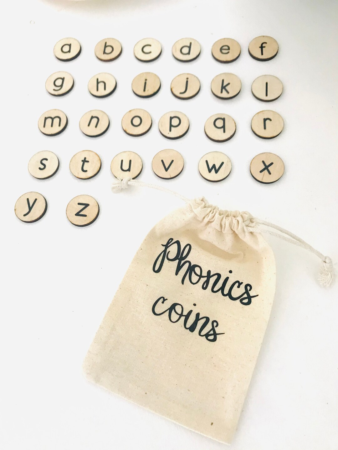 Phonics Alphabet Wooden Coins. Montessori, Nature, Educational Toy ...