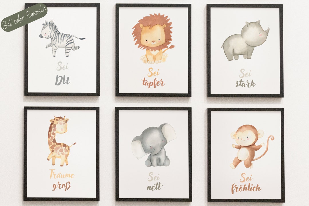 Set of 6 or Individually Animal Baby Poster Mural, Wall Design ...