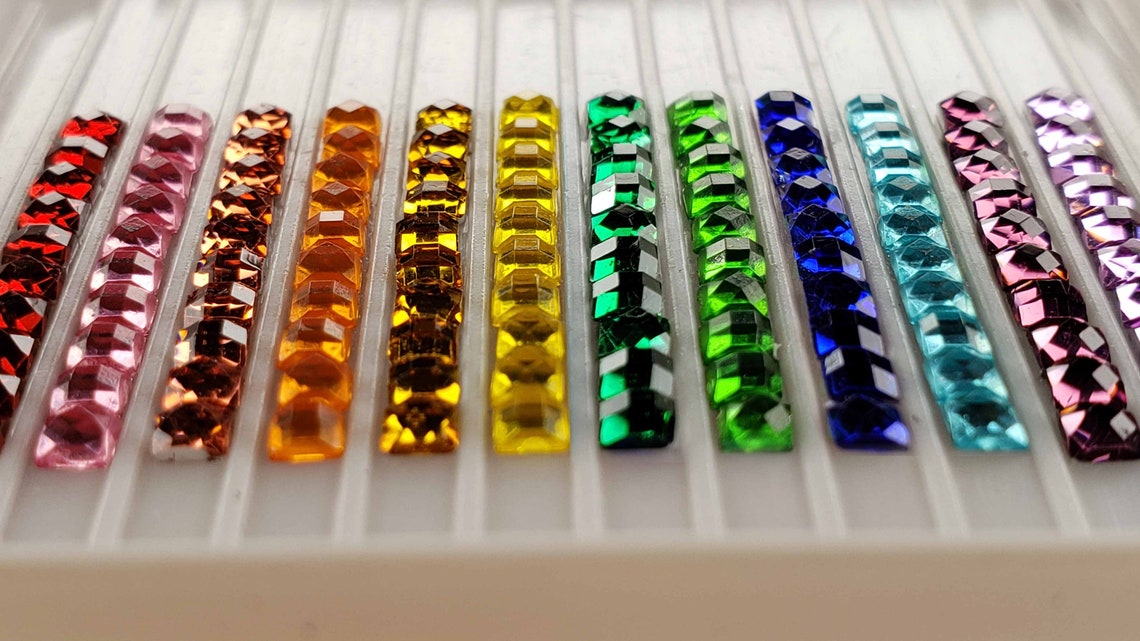 Square Crystal Drills Sample Set of 12 Colors Rainbow 600 Pcs Crystal ...
