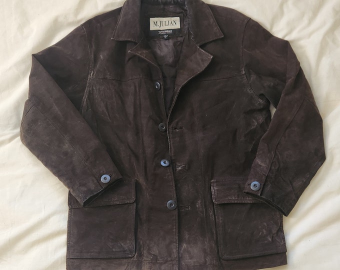 90's Vintage Dark Brown Suede Leather Jacket With Front Pockets | M ...
