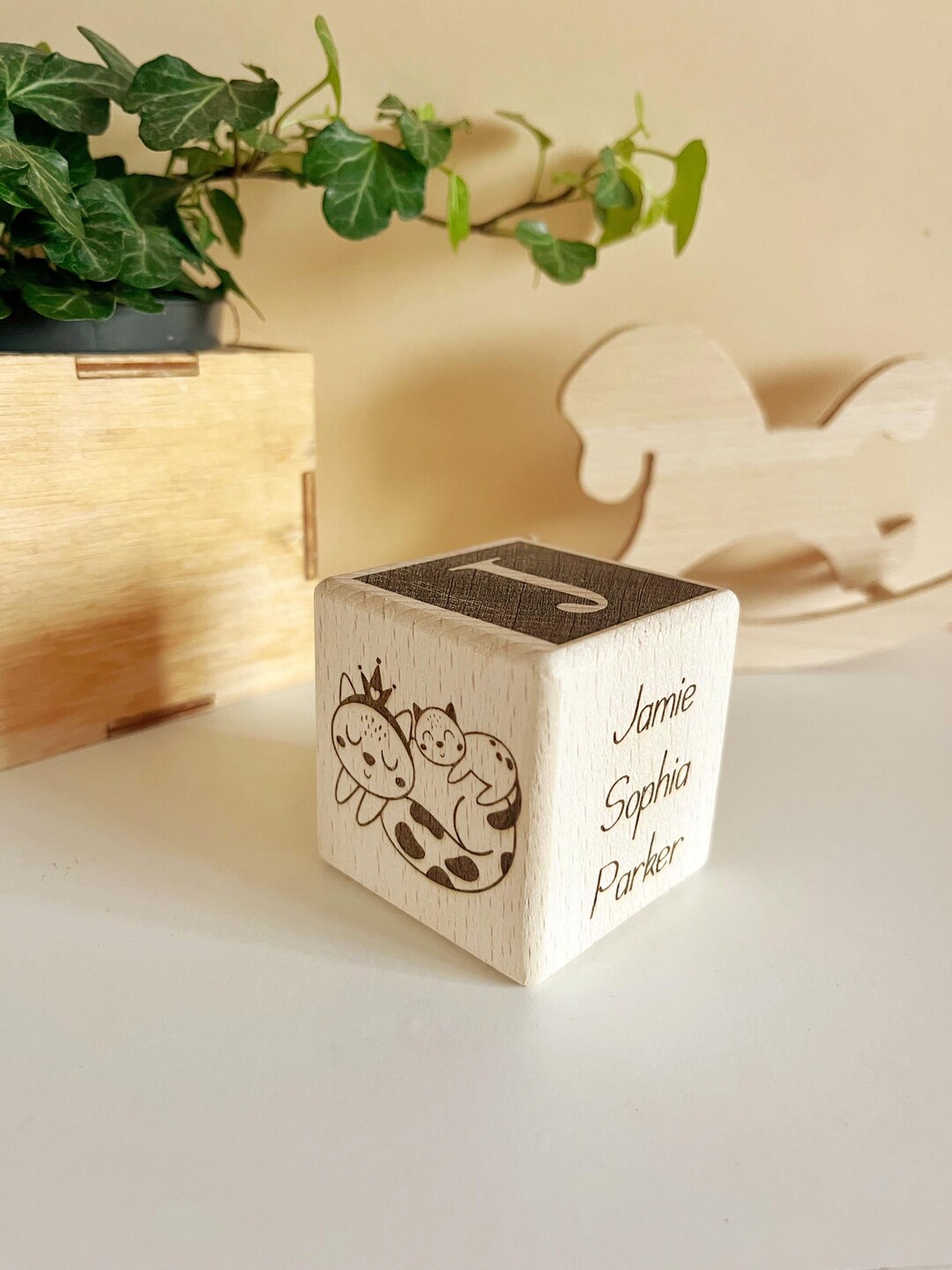 Personalized Wooden Baby Block, Engraved Newborn Keepsake, Custom Name ...
