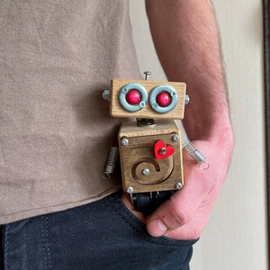 Student Cute Gift Handmade Wooden Robot , Sculpture, Quirky Decor ...