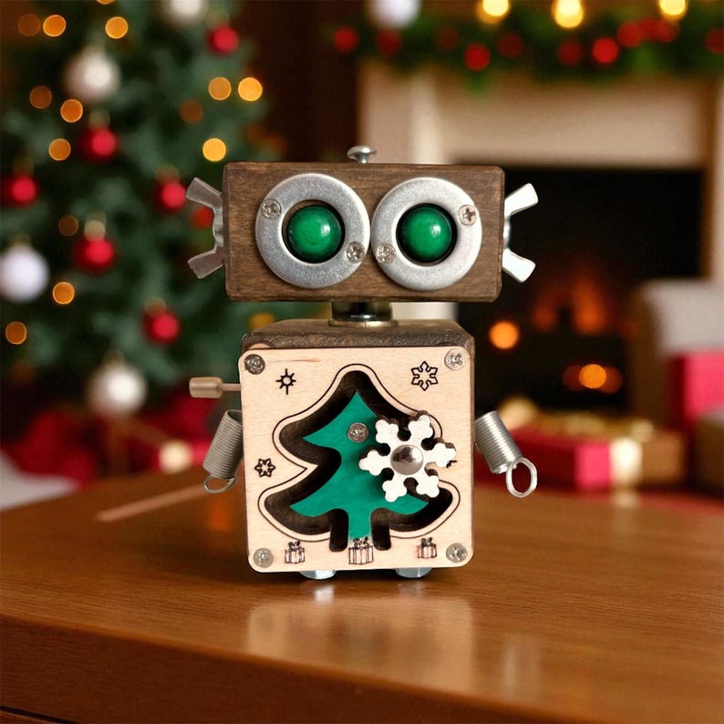 Musical Wooden Christmas Robot Toy – Personalized Jingle Bells Decor - Etsy
