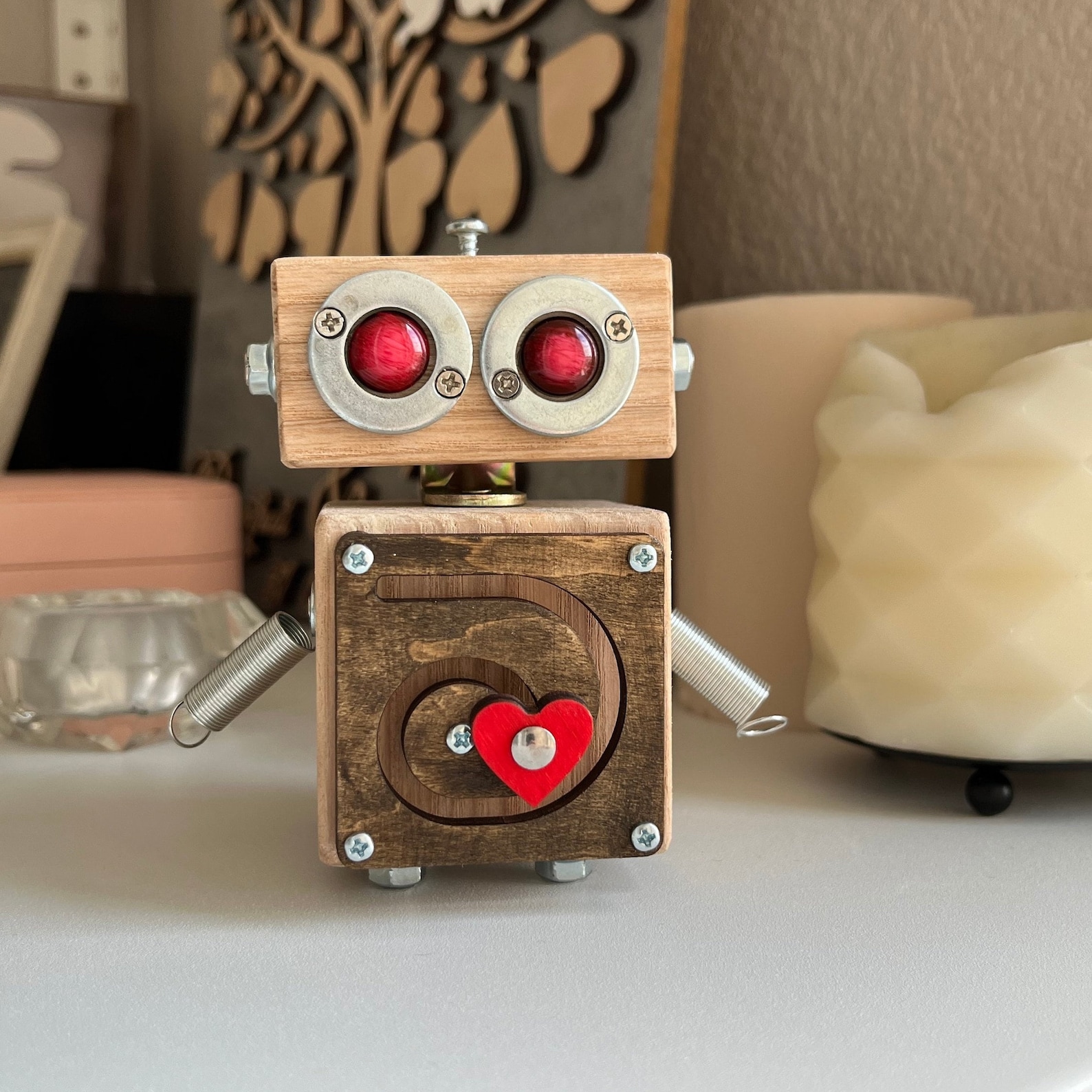 Student Cute Gift Handmade Wooden Robot , Sculpture, Quirky Decor ...