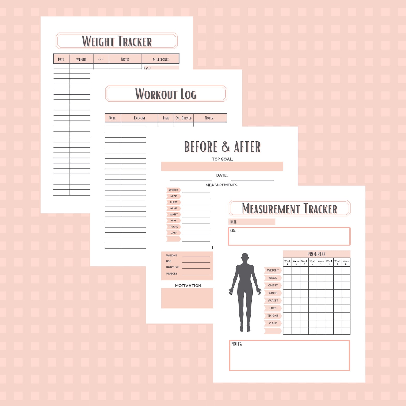 BUNDLE - Fitness Planner Printable, Health Planner, Fitness Journal ...