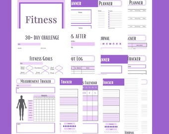 BUNDLE Fitness Planner Printable, Health Planner, Fitness Journal ...
