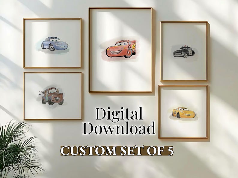 CUSTOM Pixar Cars Digital Download Lightning Mcqueen Printable Set of 5 ...
