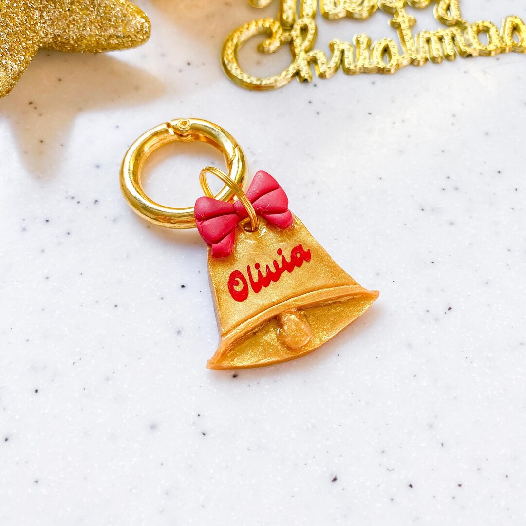 Jingle Bell Tag Christmas Pet Tags Polymer Clay Pet Name Tags Pet Tags ...