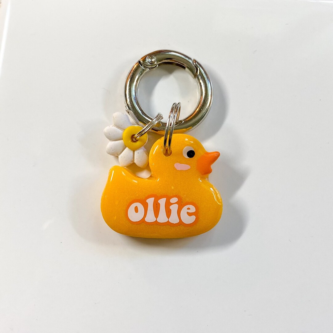 Duckling Pet Tag With Daisy Charm Spring Pet ID Tags Polymer Resin Pet ...