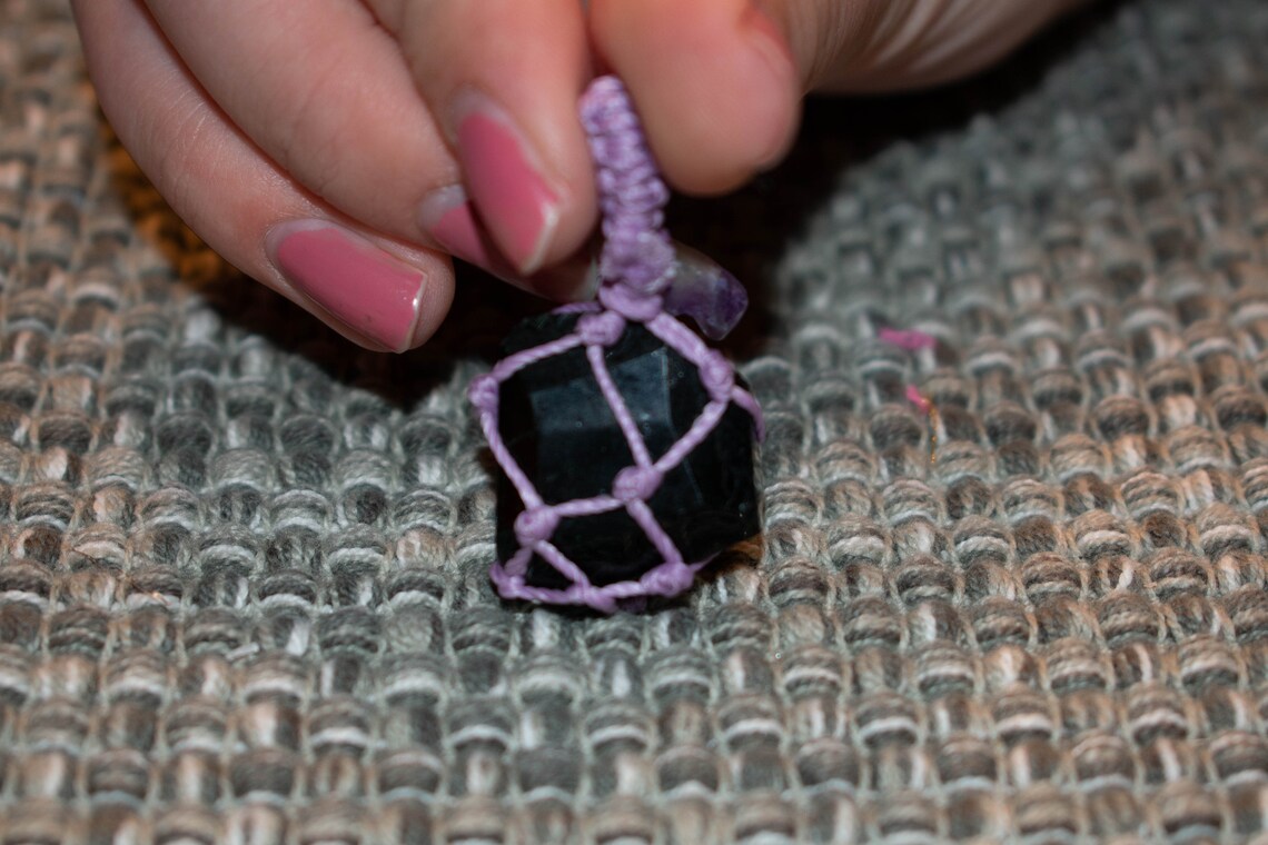 Handmade Obsidian and Amethyst Crystal Pendant - Etsy