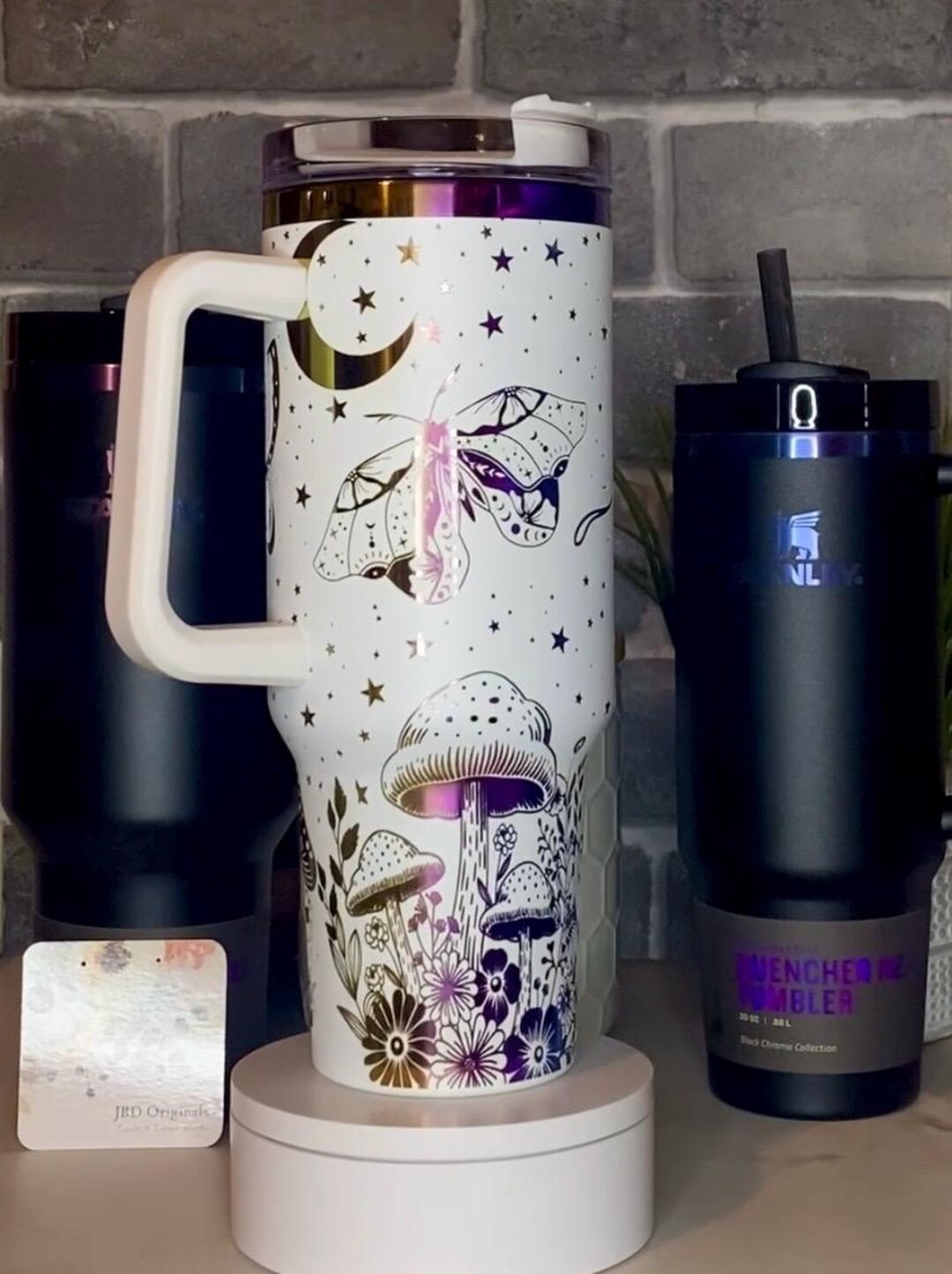 Mushrooms and Moths Laser Engraved Tumbler - Custom Floral Drinkware ...