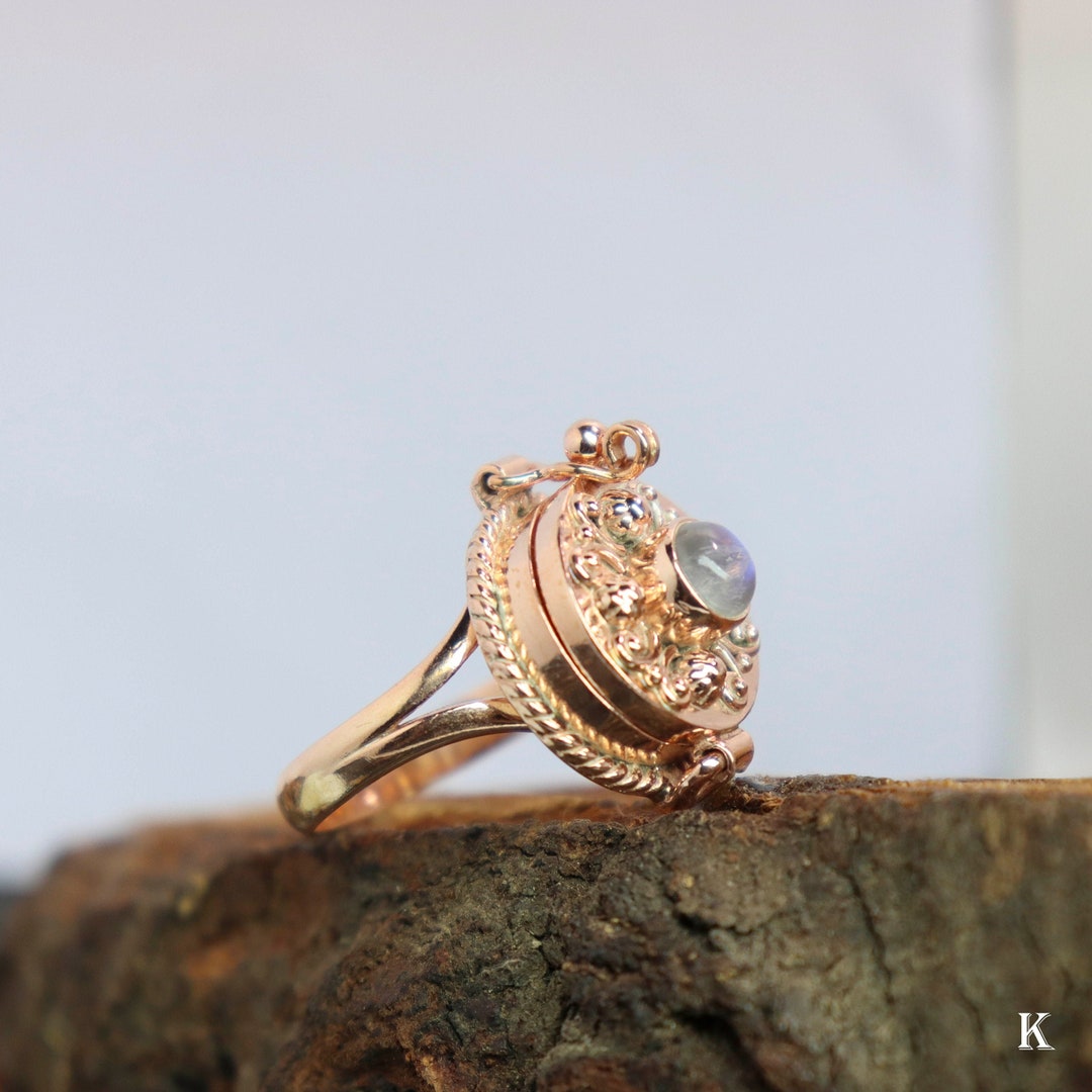 Poison Ring /moonstone Poison Hold Ring-rose Gold Plated, Handmade Ring ...