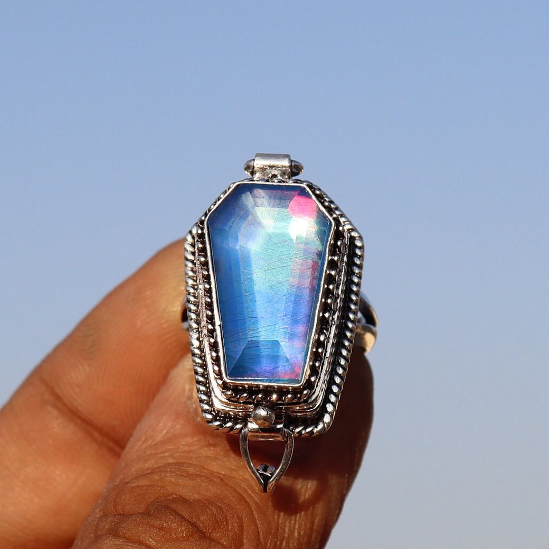 Aurora Opal Coffin Poison Ring, Skeleton Coffin Ring, Compartment ...