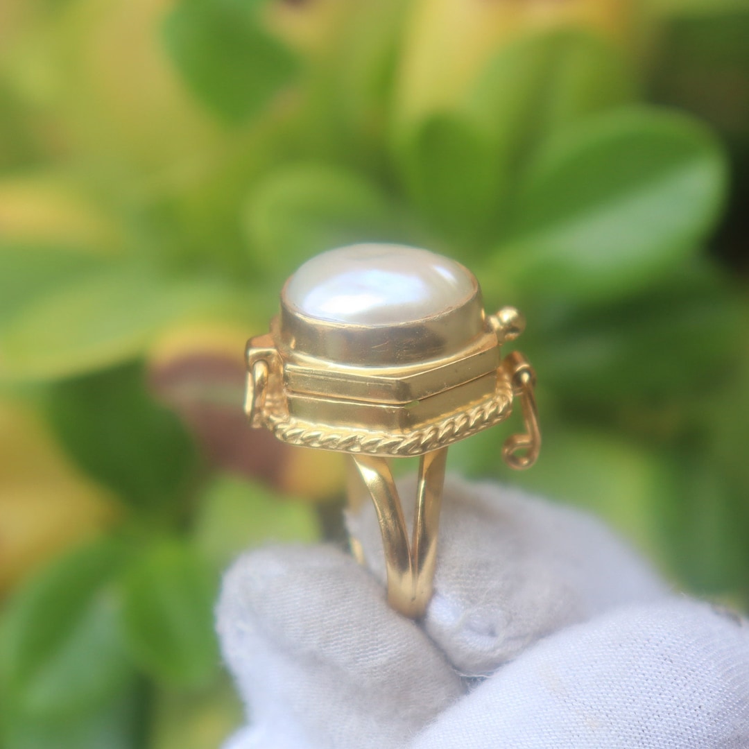 Pearl Poison Ring, Freshwater Pearl Poison Ring, 18k Gold Plated ...