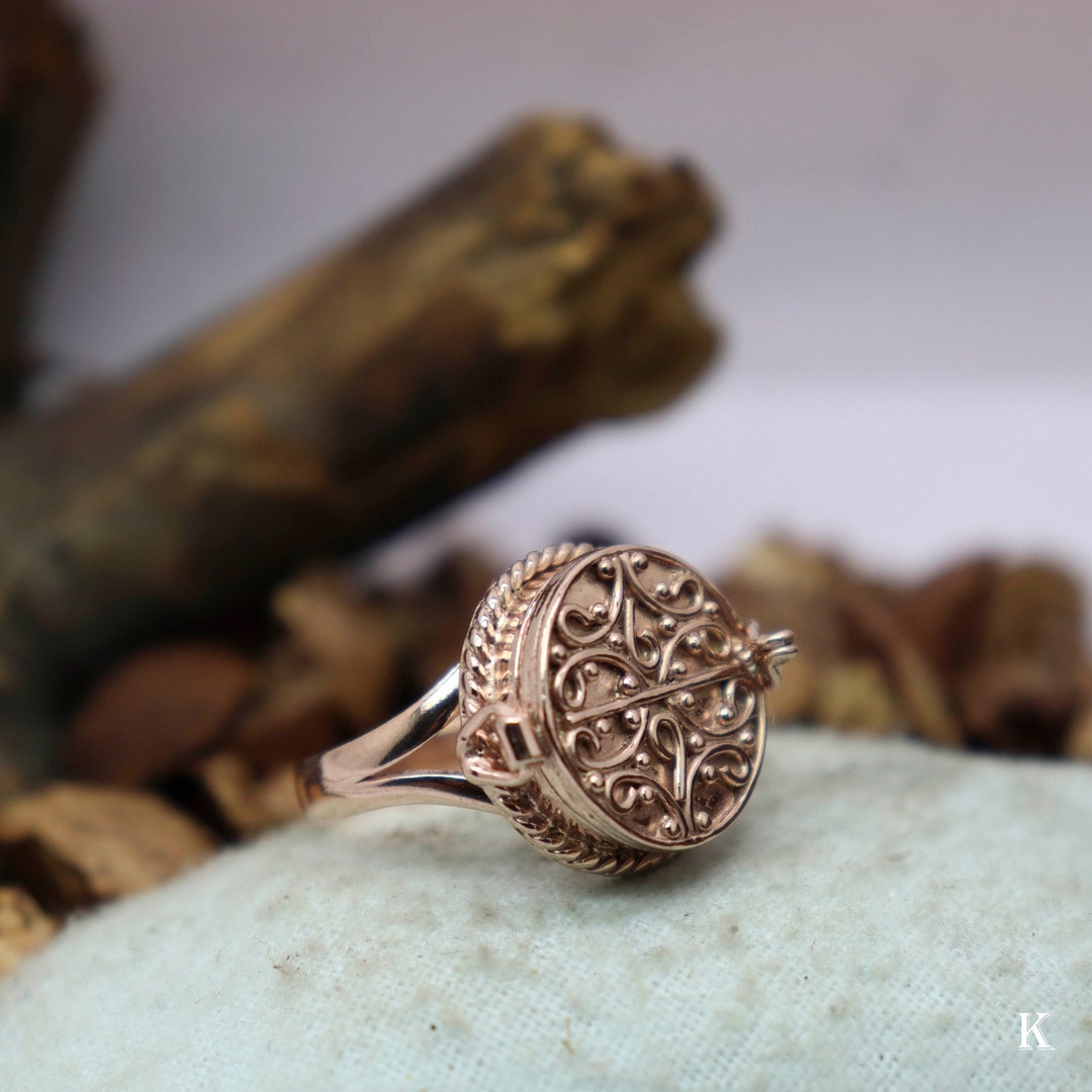 Rose Gold Plated Poison Ring, Hidden Pill Box, Handmade Locket Ring - Etsy