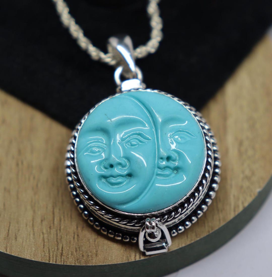 Vintage Sun & Moon Face Locket Pendant: 925 Silver Plated Bali Goddess ...