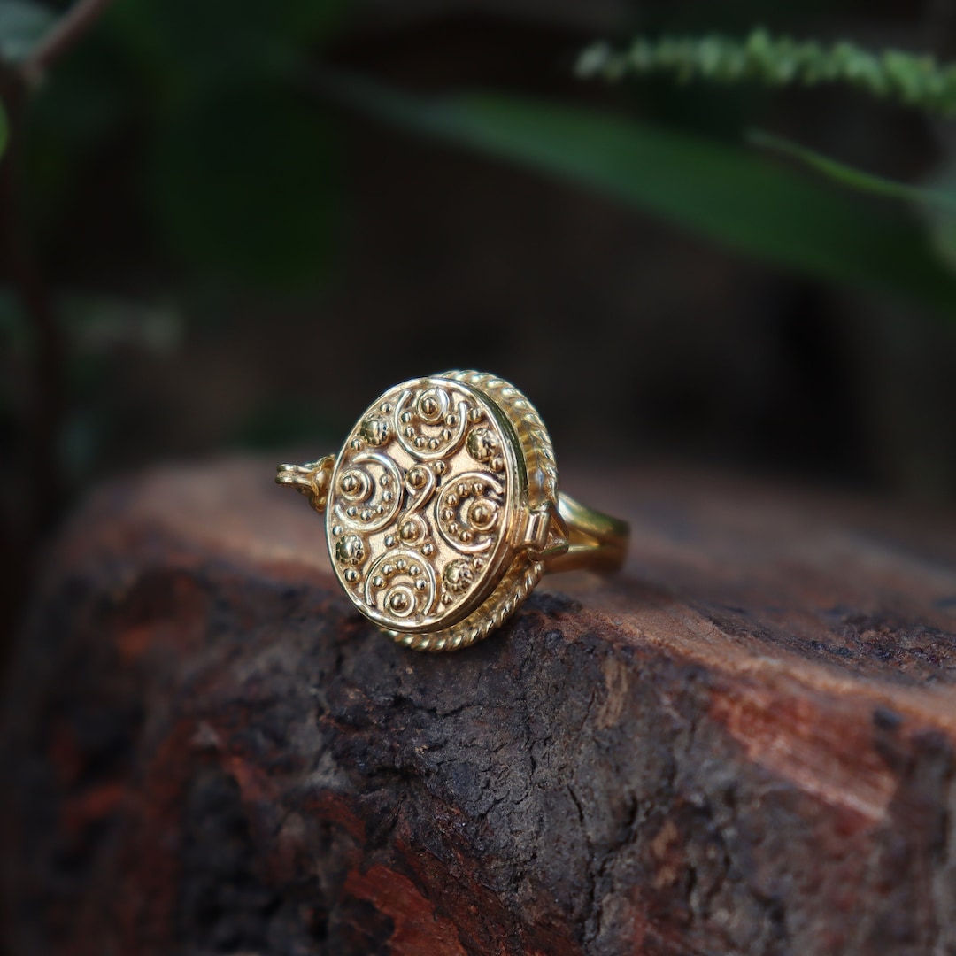 Gold Plated Secret Message Ring: Pill Box Jewelry - Etsy