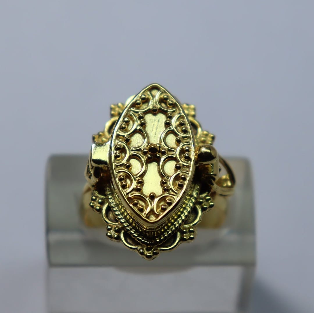 18k Gold Plated Poison Ring, Handmade Pill Box Ring - Etsy