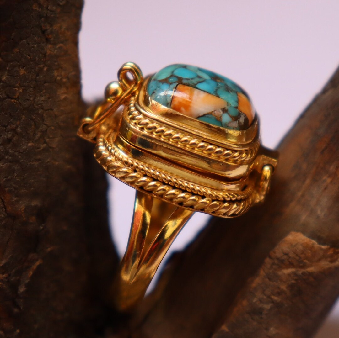 Turquoise Poison Gold Ring, Oyster Copper Turquoise Poison Ring, Gold ...