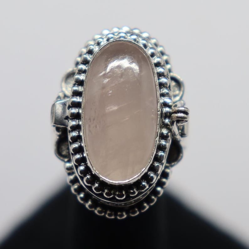 Vintage Rose Quartz Poison Ring, Handmade Locket Pillbox 925silver ...