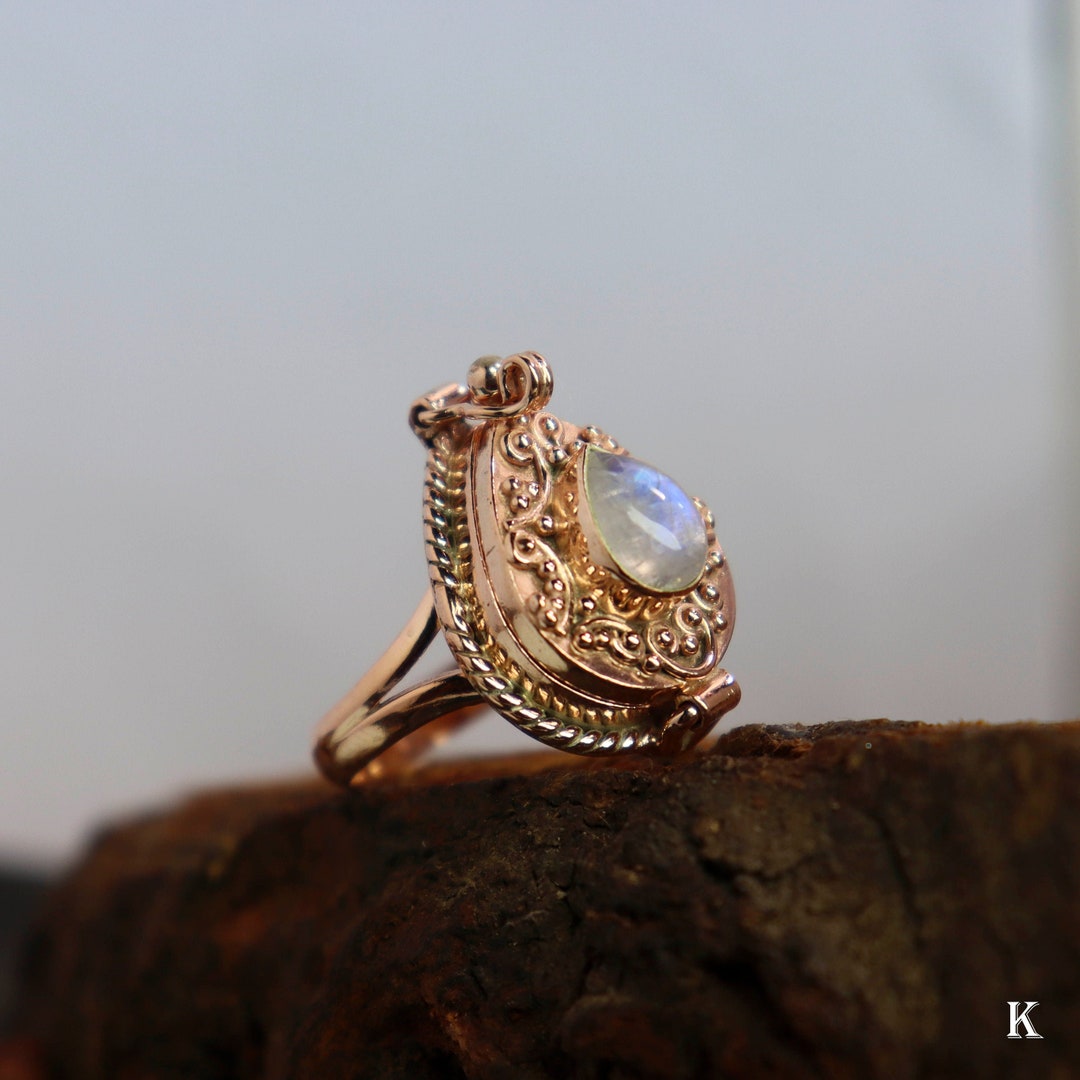 Moonstone Poison Box Ring-rose Gold Plated Ring , Christmas Day Gift ...