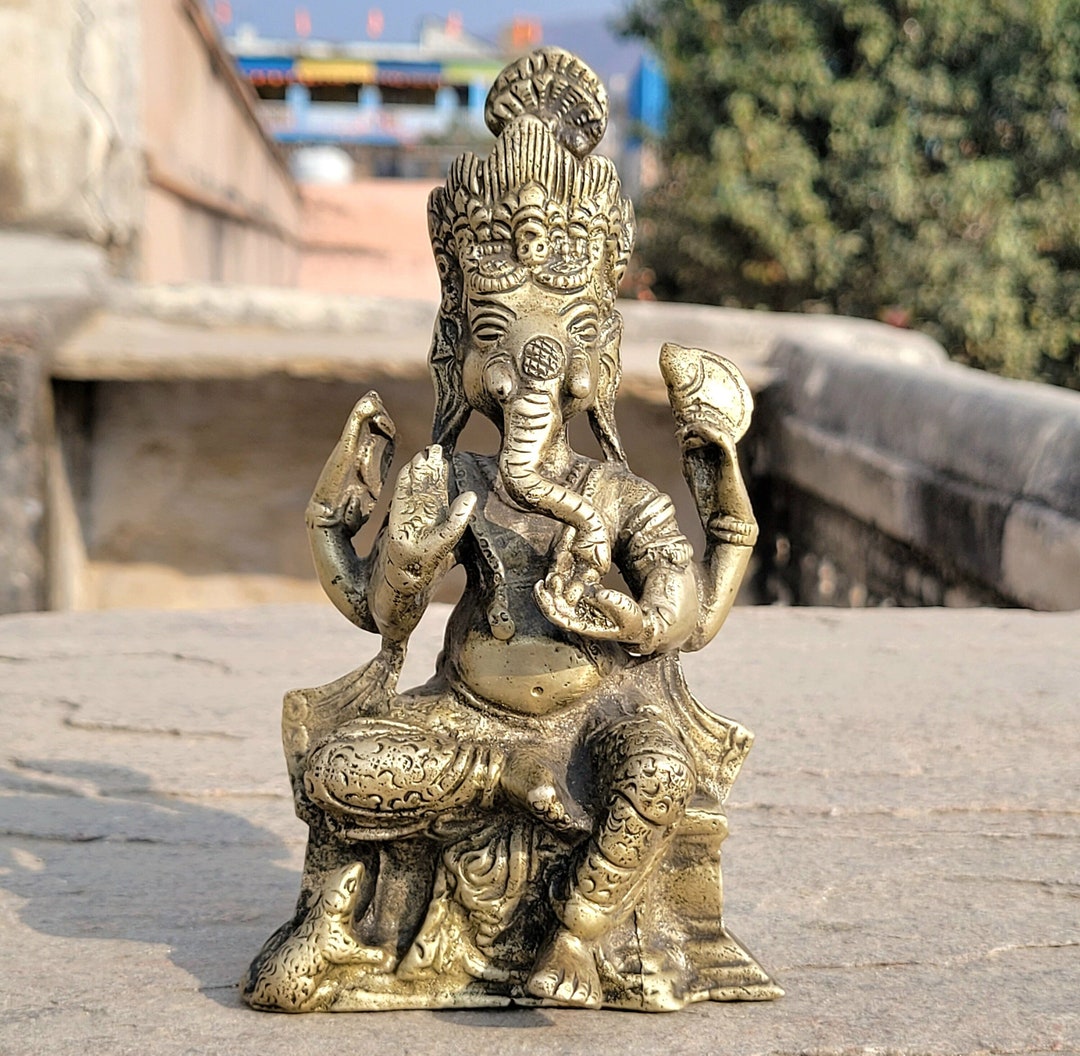 Vintage Sitting Brass Ganesha Statue for Garden, Ganesha Statue Large ...