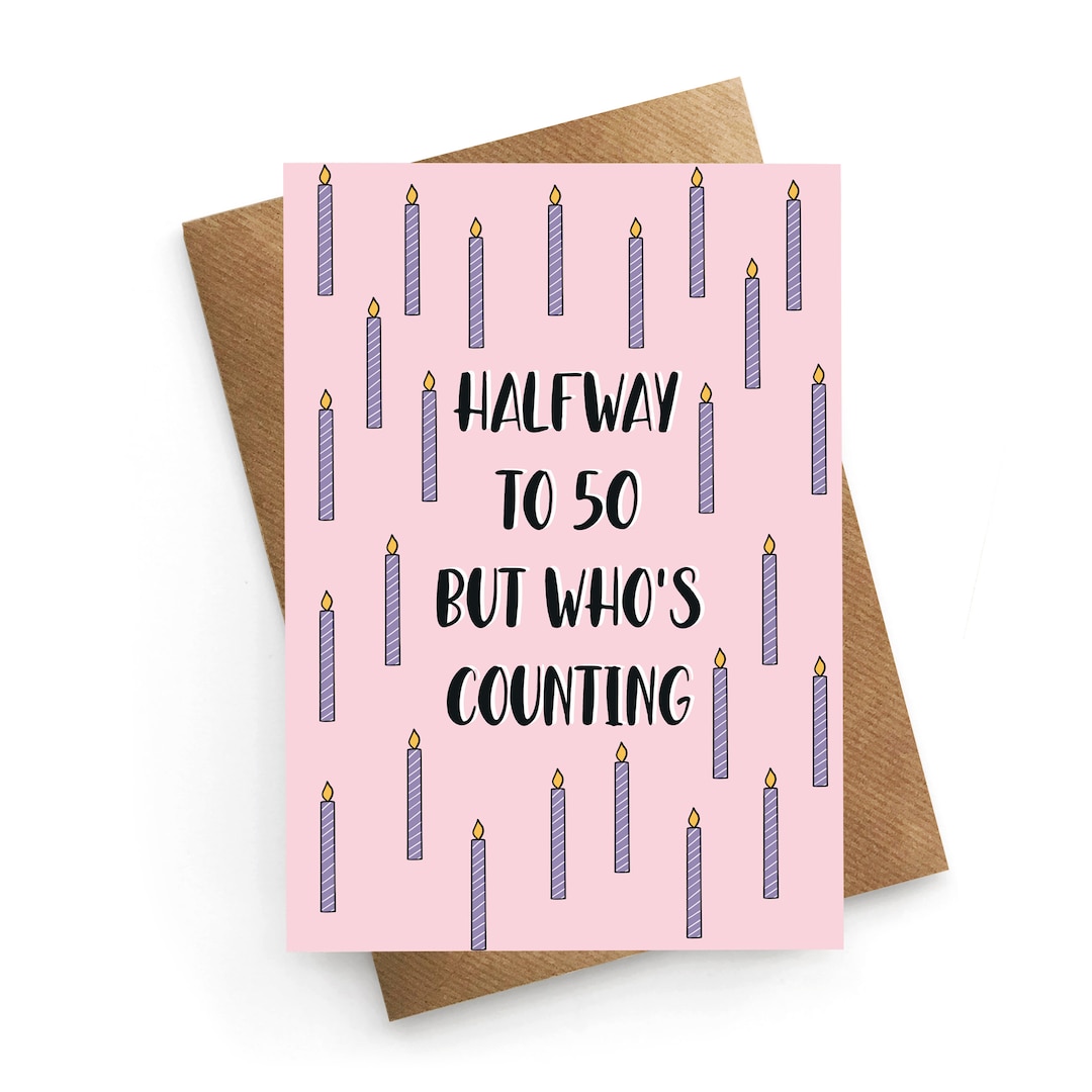 25th Birthday Card, Halfway to 50, Birthday Card for Her, Mid-twenties ...