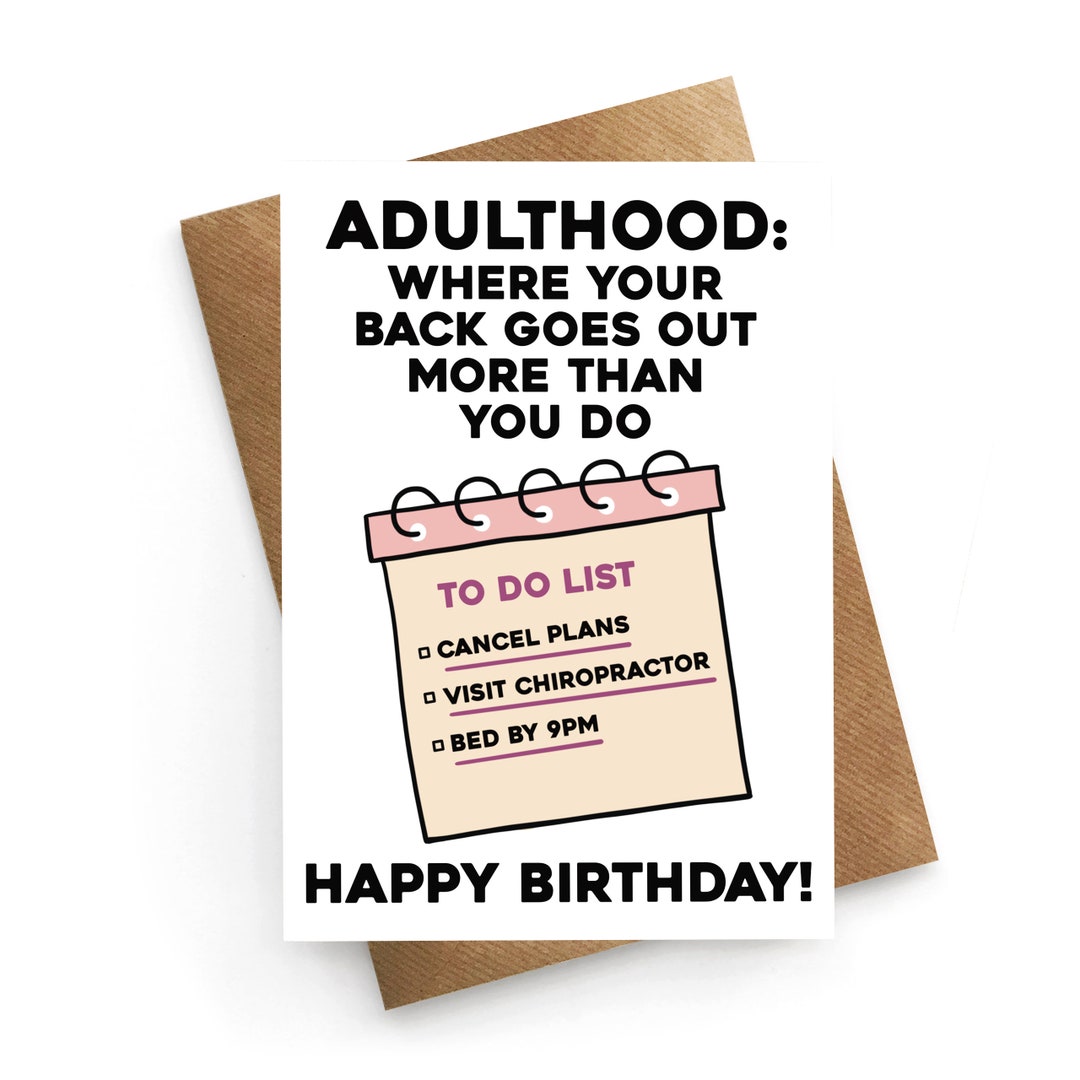 Funny Birthday Card, Back Pain Birthday Card, Adulting Birthday Card ...