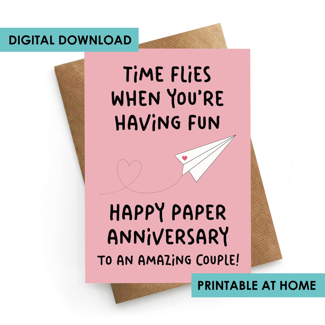 DIGITAL DOWNLOAD, Printable Anniversary Card, Paper Anniversary ...