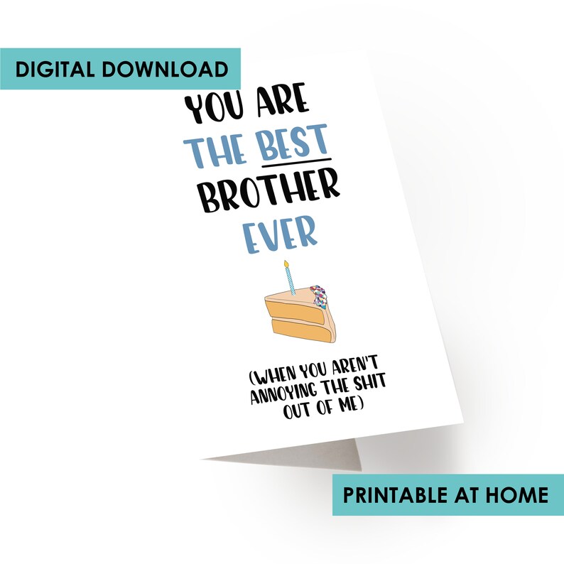 Printable Birthday Card Instant Download Brother Birthday - Etsy
