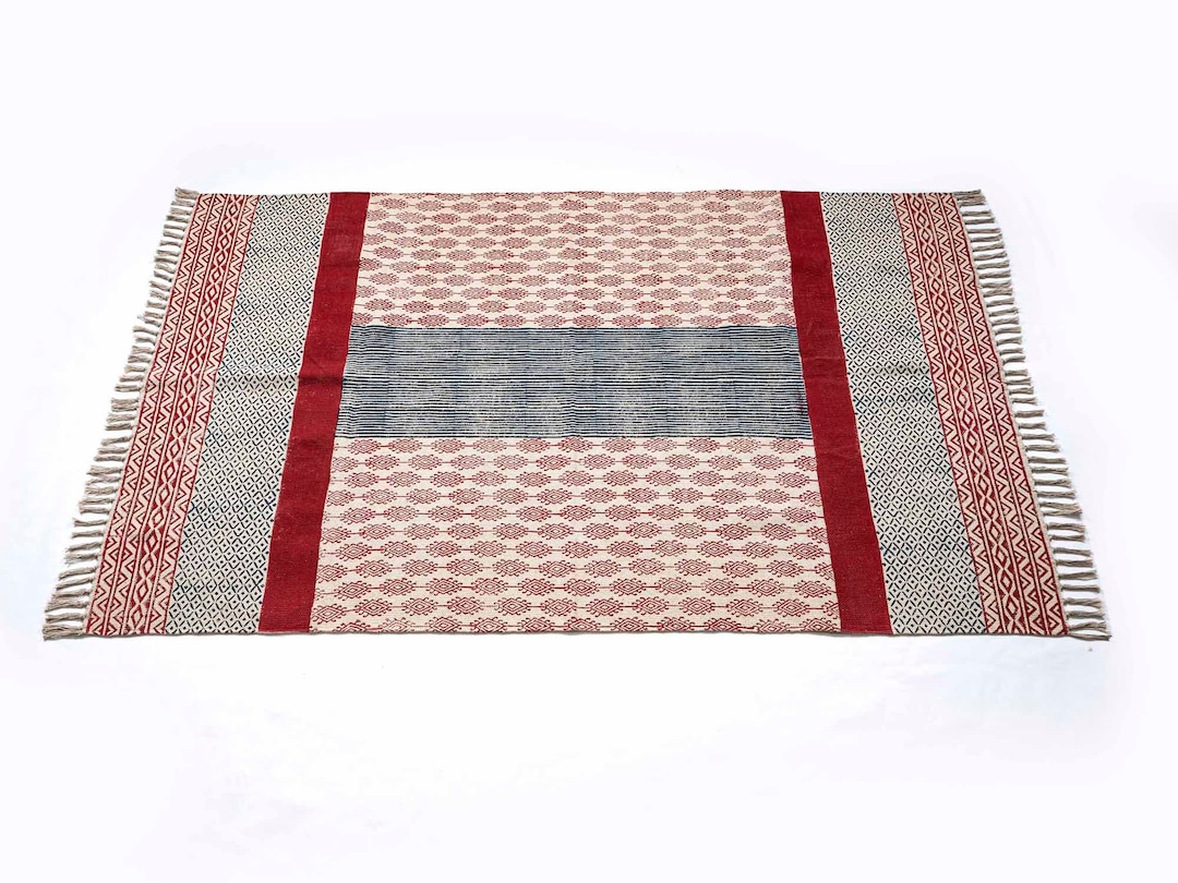 7x7 Feet Square Rugs Indian Hand Block Print Cotton Rugs Kitchen Kilim ...