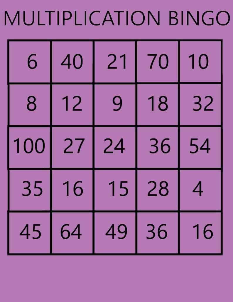 Multiplication Bingo - Etsy