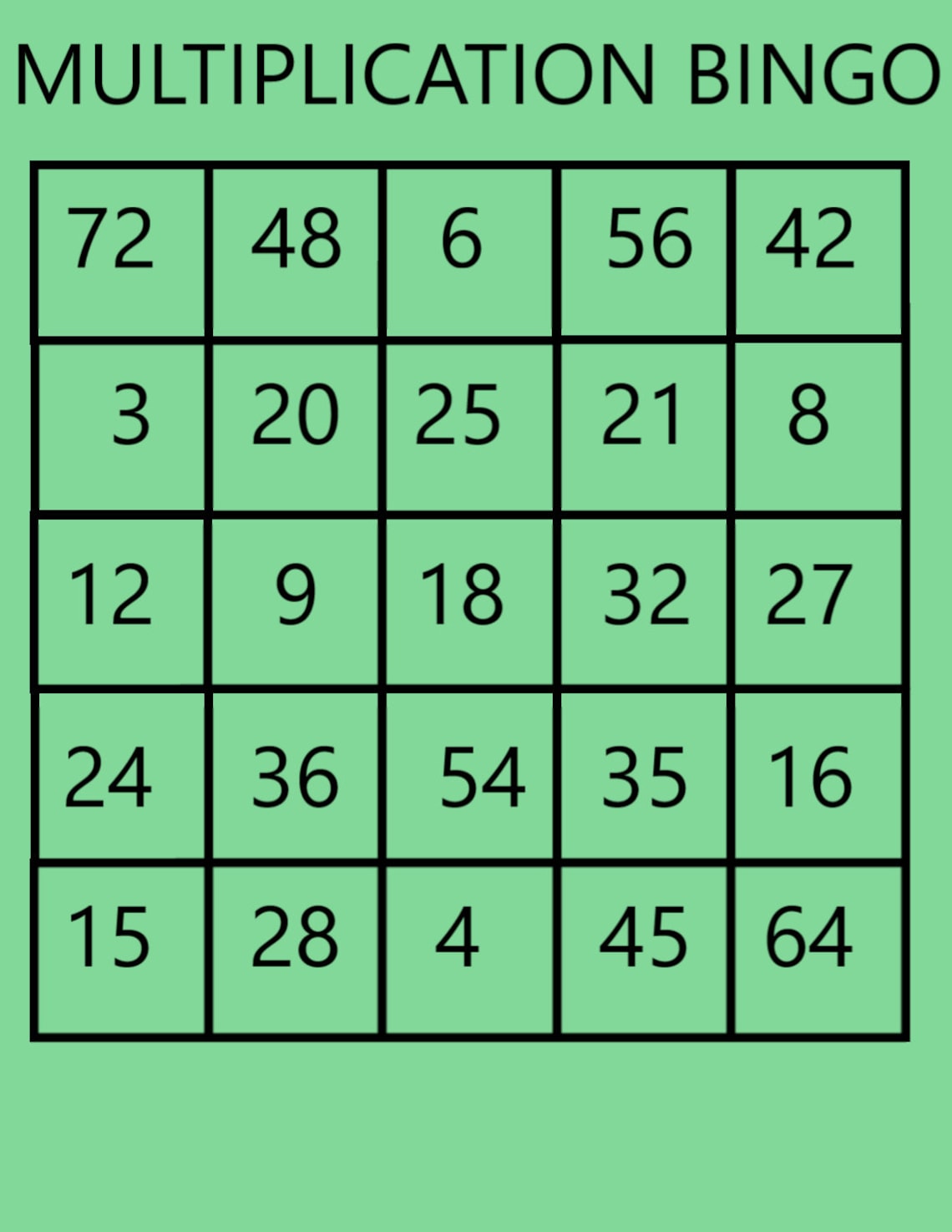 Multiplication Bingo - Etsy