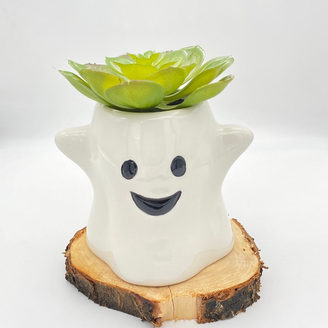 Halloween Ghost Ceramic Planter | Spooky Planter With Faux Succulent - Etsy