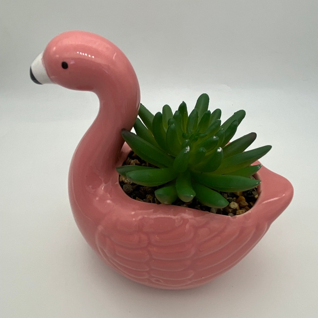 Pink Flamingo Planter With Artificial Succulent | Animal Planter With ...