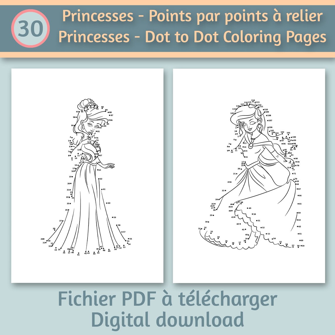 30 Princesses Dot to Dot for Kids | Dot to Dot Printable PDF | Dot to ...