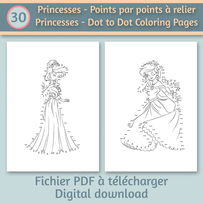 30 Princesses Dot to Dot for Kids | Dot to Dot Printable PDF | Dot to ...