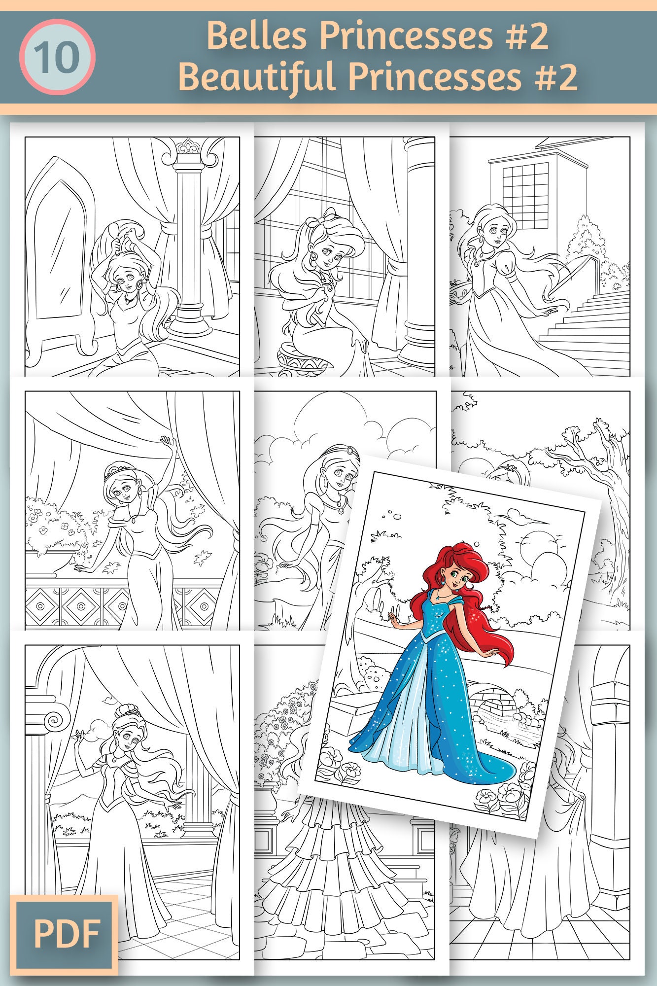 10 Princess Coloring Pages for Kids 2 Coloring Book for Kids Coloring ...