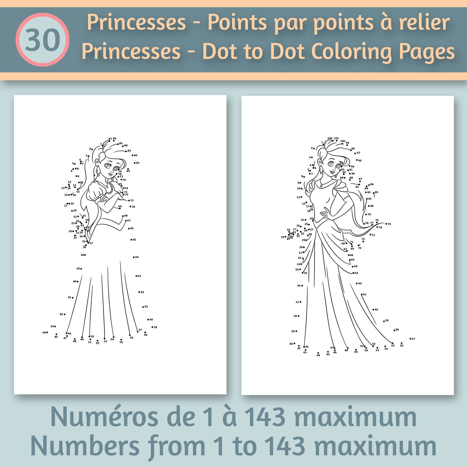 30 Princesses Dot to Dot for Kids | Dot to Dot Printable PDF | Dot to ...