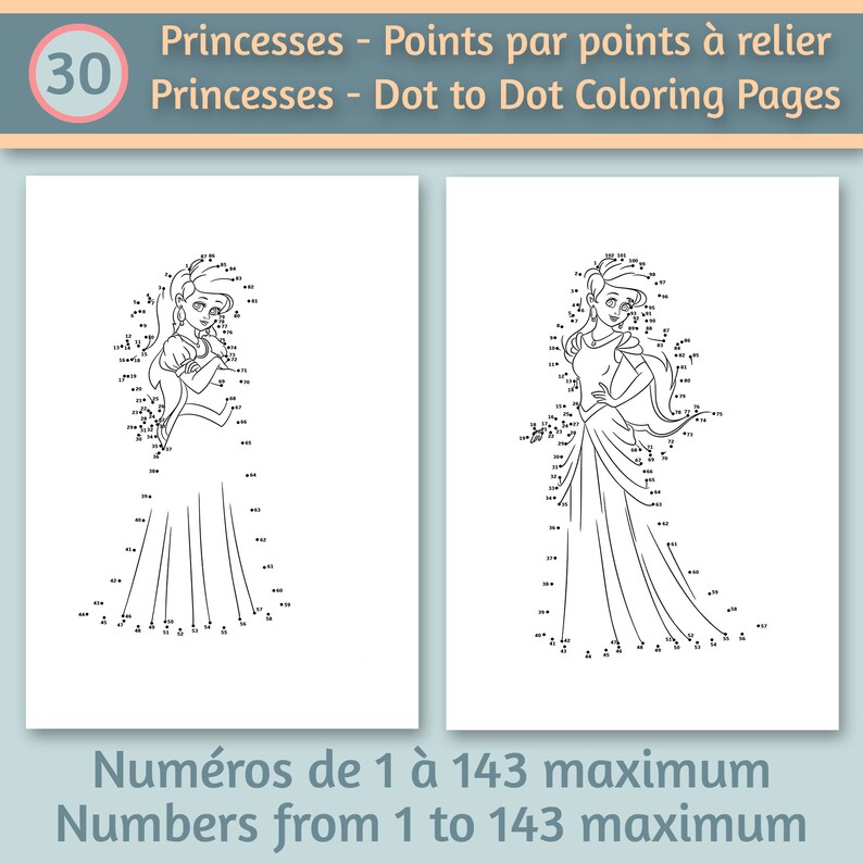 30 Princesses Dot to Dot for Kids | Dot to Dot Printable PDF | Dot to ...