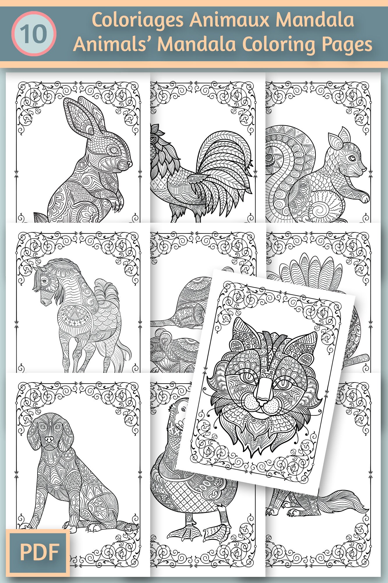 10 Farm Animal Mandalas Coloring Book Adult Coloring Book - Etsy