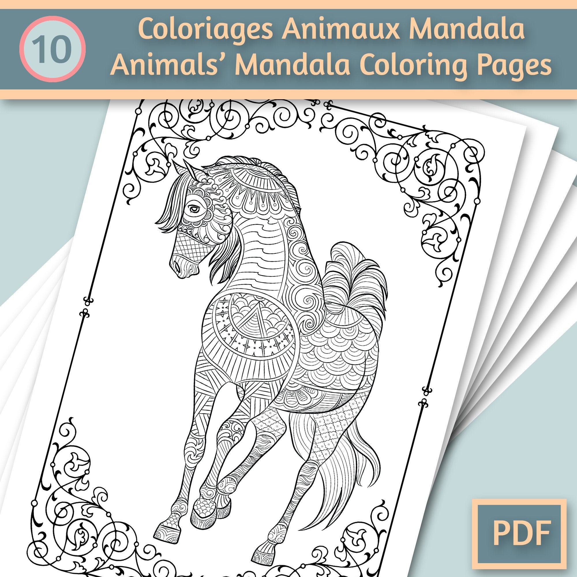 10 Farm Animal Mandalas Coloring Book Adult Coloring Book Pdf Coloring ...